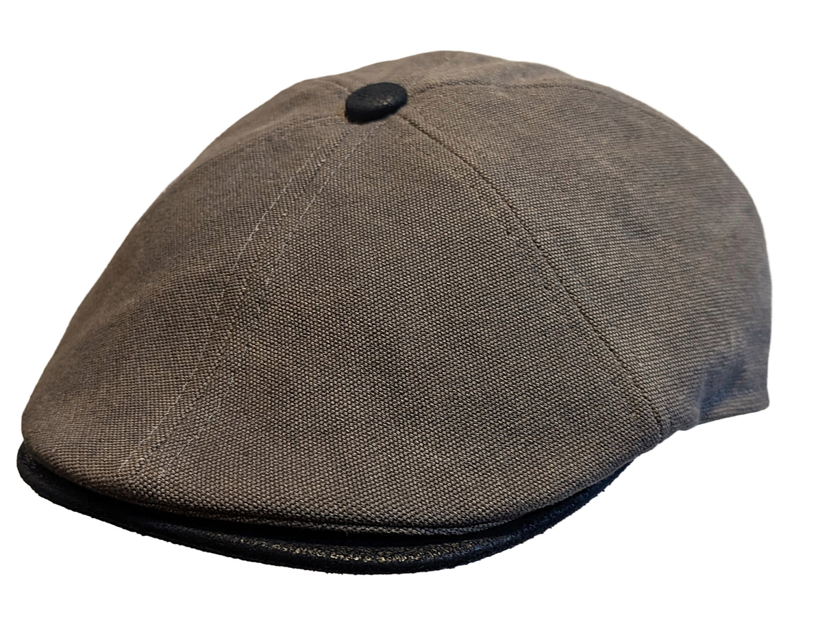Flechet Cotton Canvas 6 Panel Baker boy with leather trim in Grey ...