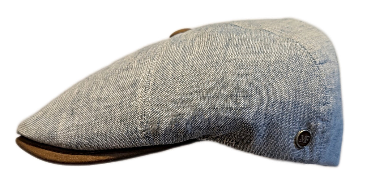 Flechet Linen 6 Panel Baker boy with leather trim in Pale Blue – Grand ...