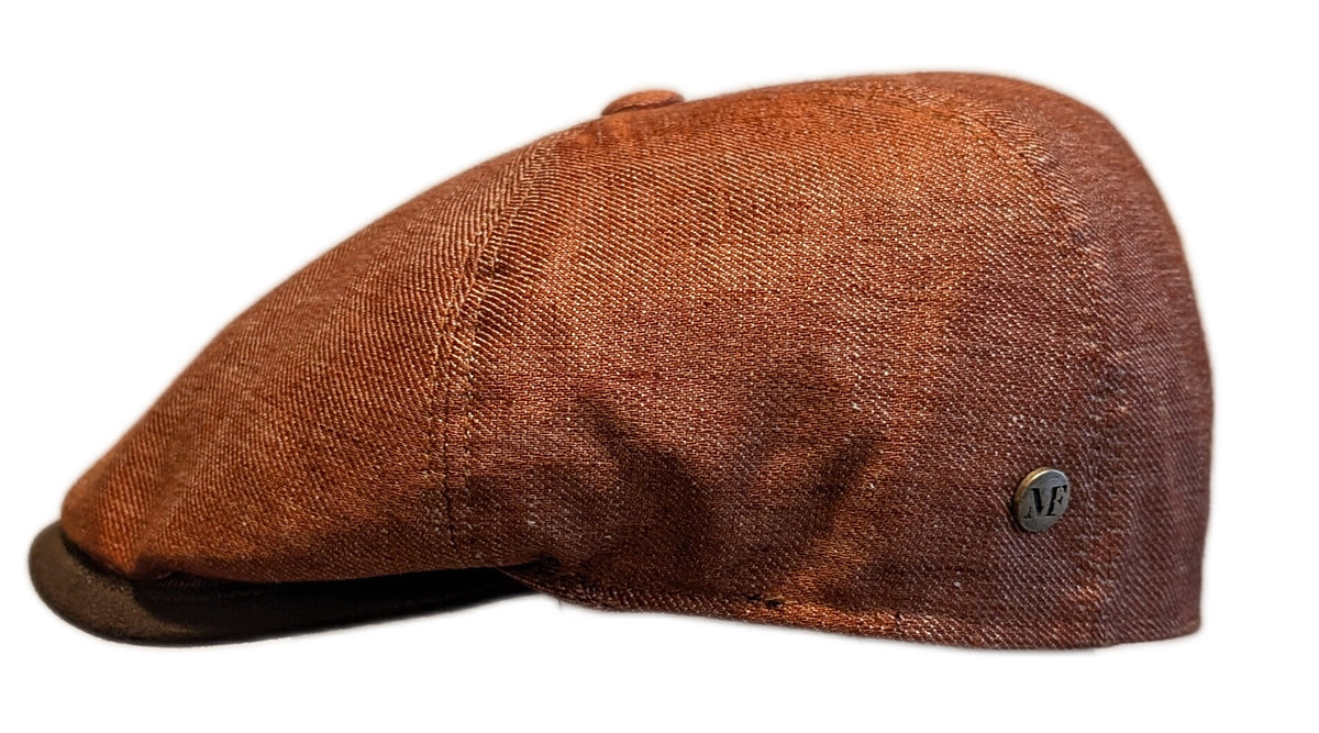Flechet Linen 6 Panel Baker boy with leather trimmed peak in Orange ...