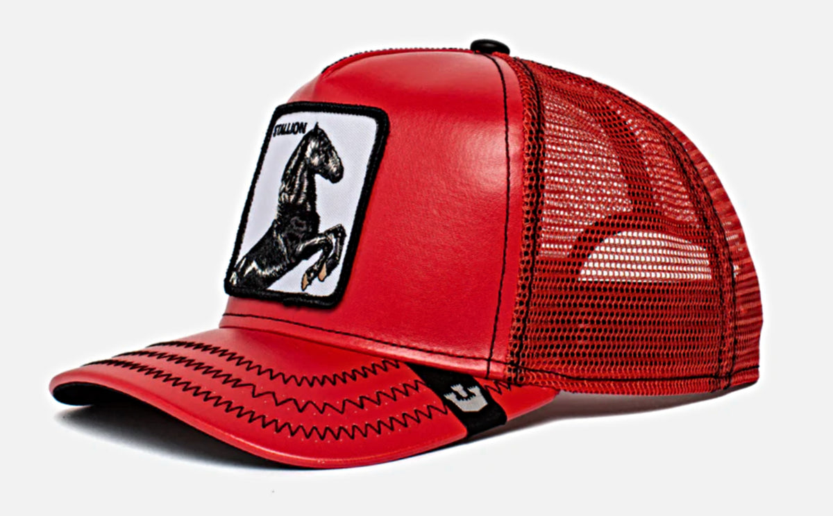 Goorin 'Cherry Mustang' Leather/Polyester Trucker Cap in Red – Grand ...