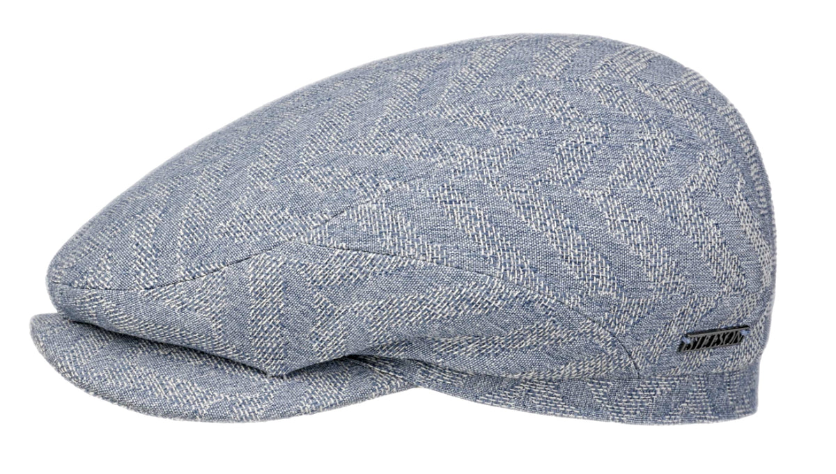 Stetson Textured Cotton blend Zig-Zag drivers style flat cap in pale B ...