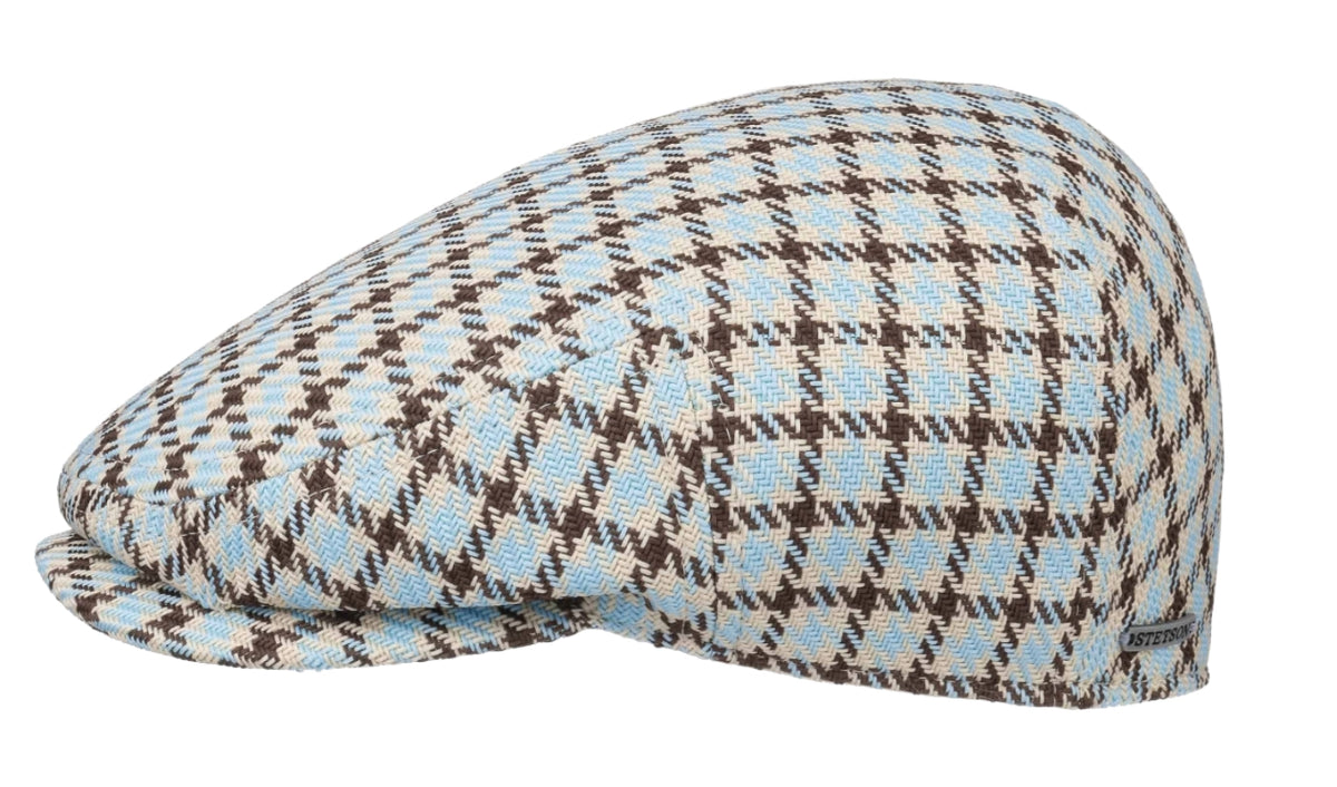 Stetson Kent Cotton blend Drivers style Light blue check flat cap ...