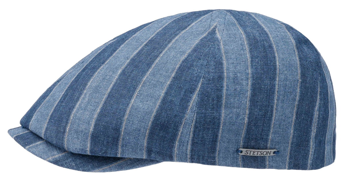 Stetson 100% Linen 6 panel Block stripe Blue toned Ivy flat cap – Grand ...