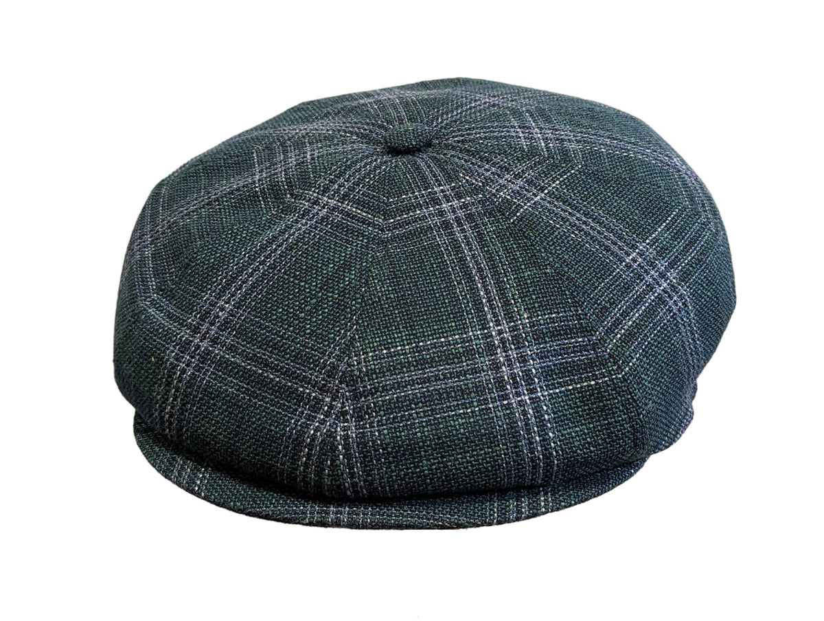 Cappellificio Biellese Wool/Silk Blue flamed check Baker boy cap ...